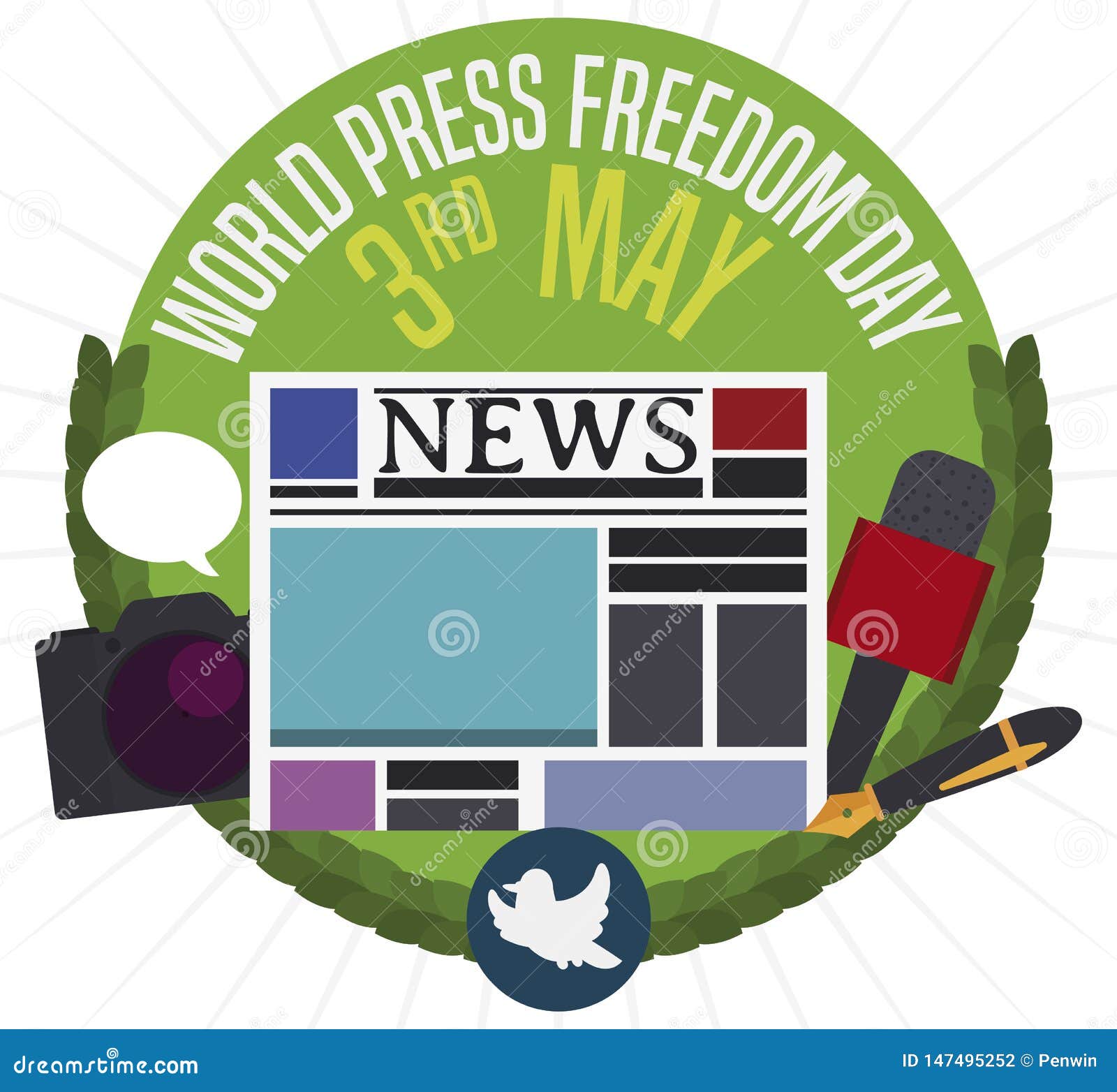 Button Decorated with Journalist Elements for World Press Freedom Day ...