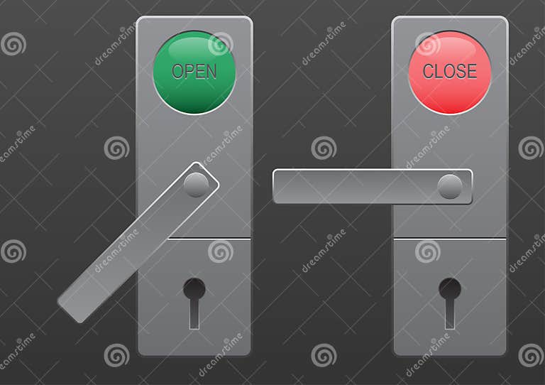 Button Door Handle Key Lock with Open and Close Sign Stock Vector ...