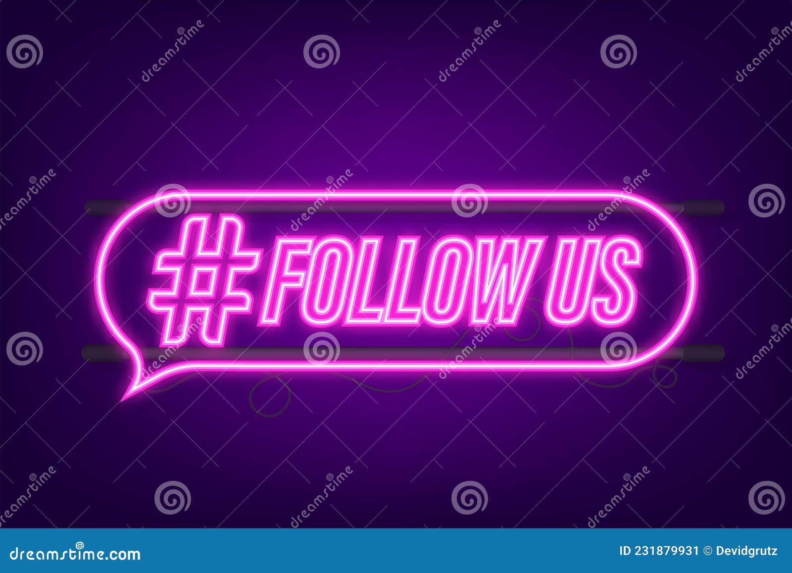 Button Follow Us on Dark Background. Neon Icon Stock Vector ...