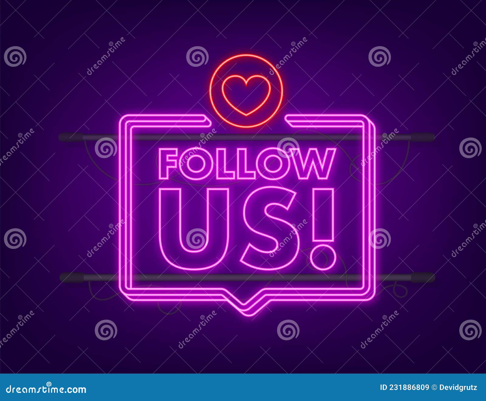 Button Follow Us on Dark Background. Neon Icon Stock Vector ...