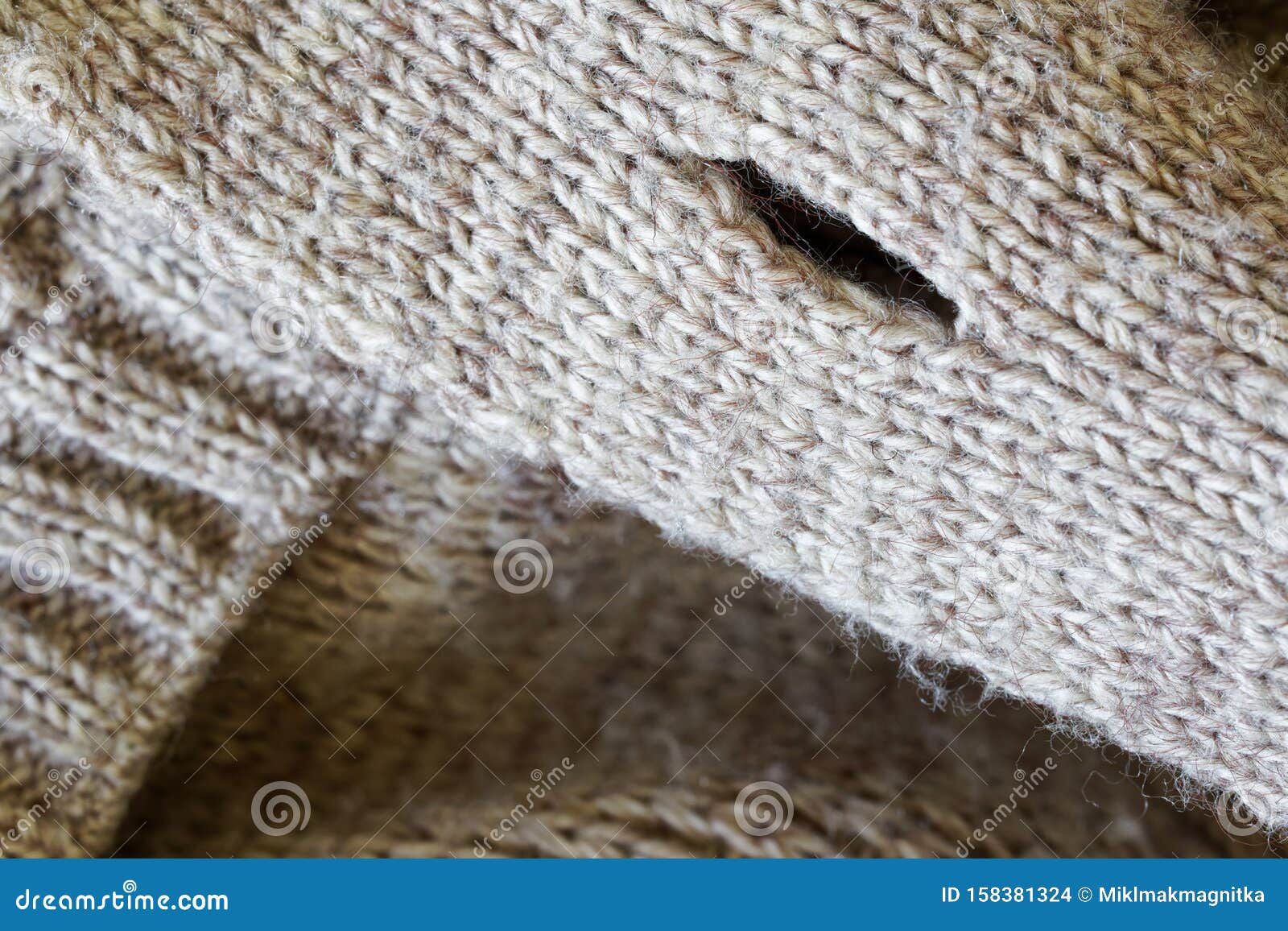 Button Hole in a Fragment of a Wool Scandinavian Sweater. Diagonal ...