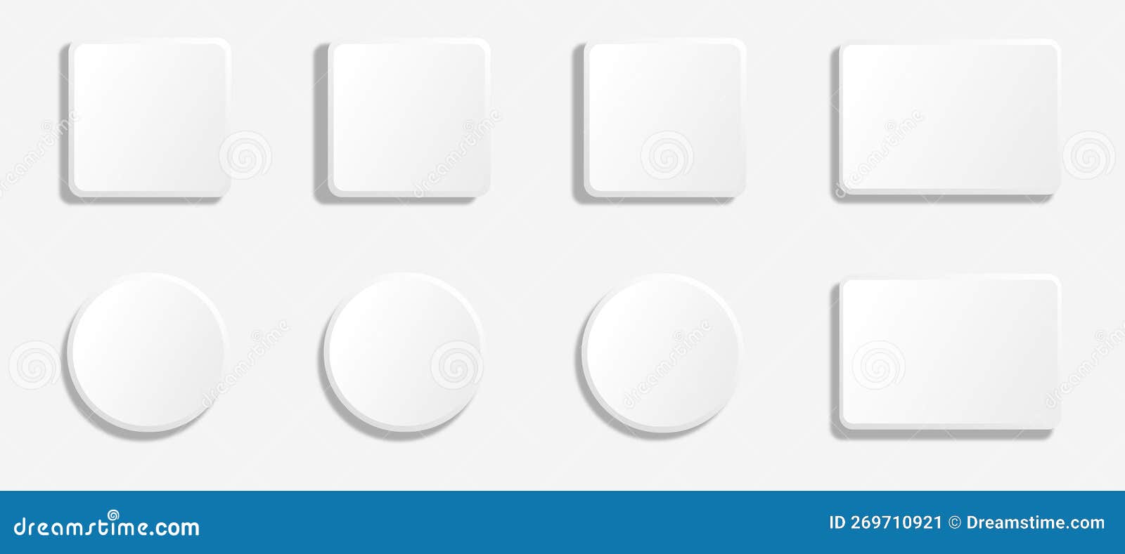 Button Icon Set. Vector White Blank. Round Square Rounded Buttons ...