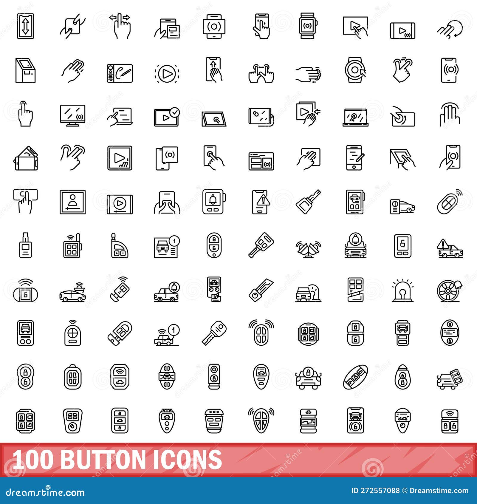 100 Button Icons Set, Outline Style Stock Vector - Illustration of thin ...