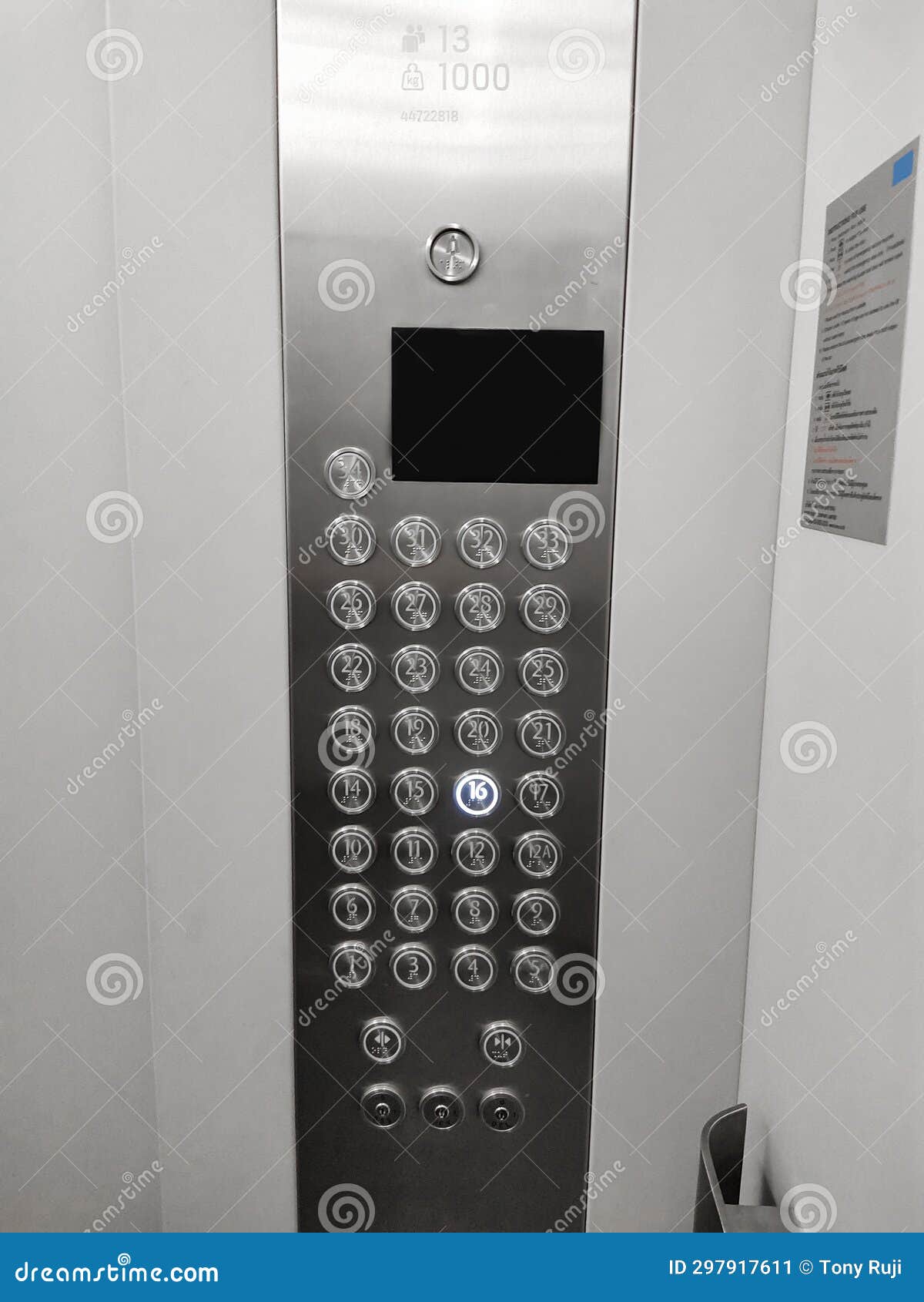 Button inside the elevator stock image. Image of hotel - 297917611