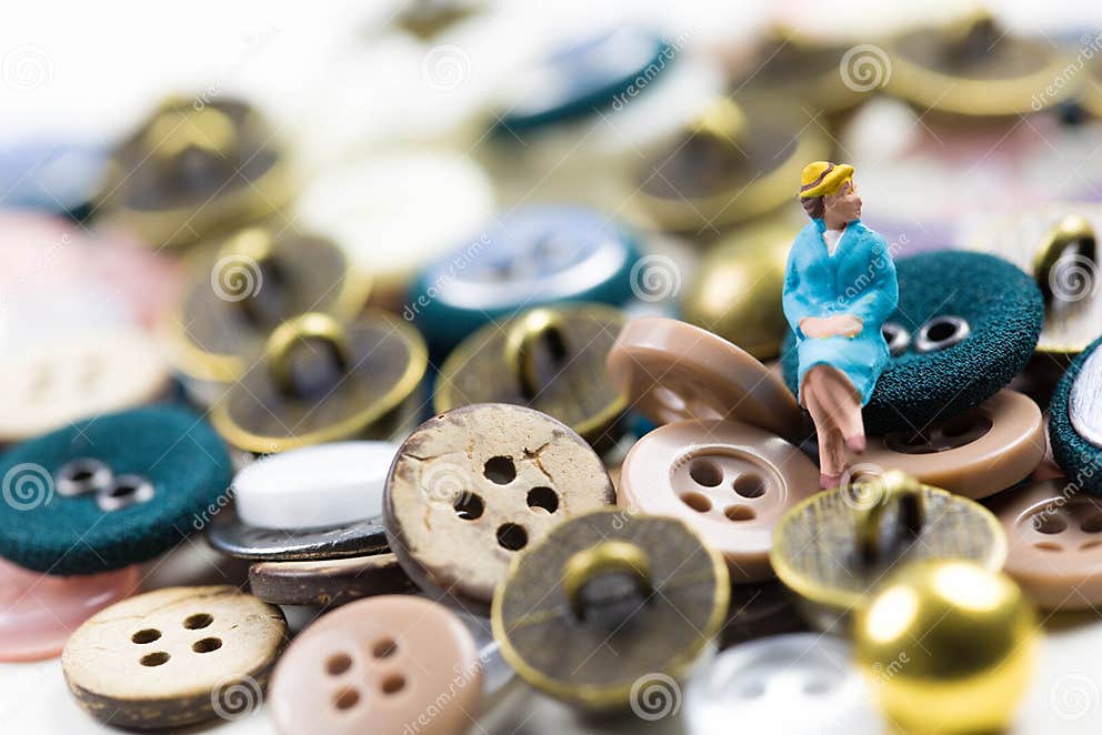 Button Lady stock image. Image of lady, blue, girl, brown - 29196759