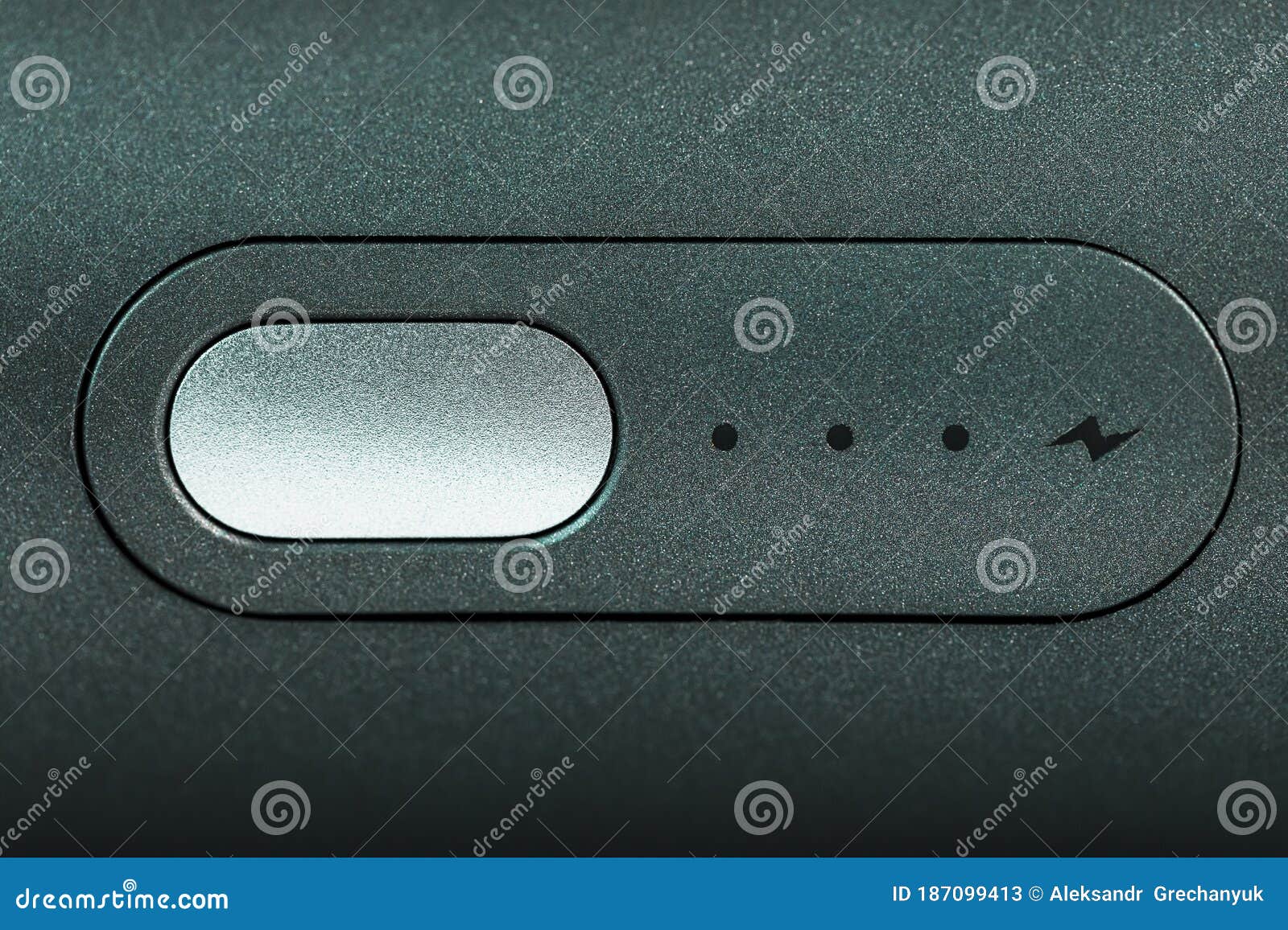 Button with Led Charging Indication Close Up on the Grey Device Stock ...