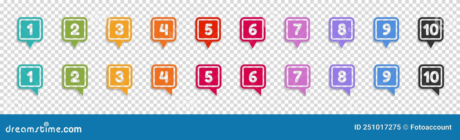 Button Map Pointer Set with Number Bullet Point from 1 To 10 - Vector ...