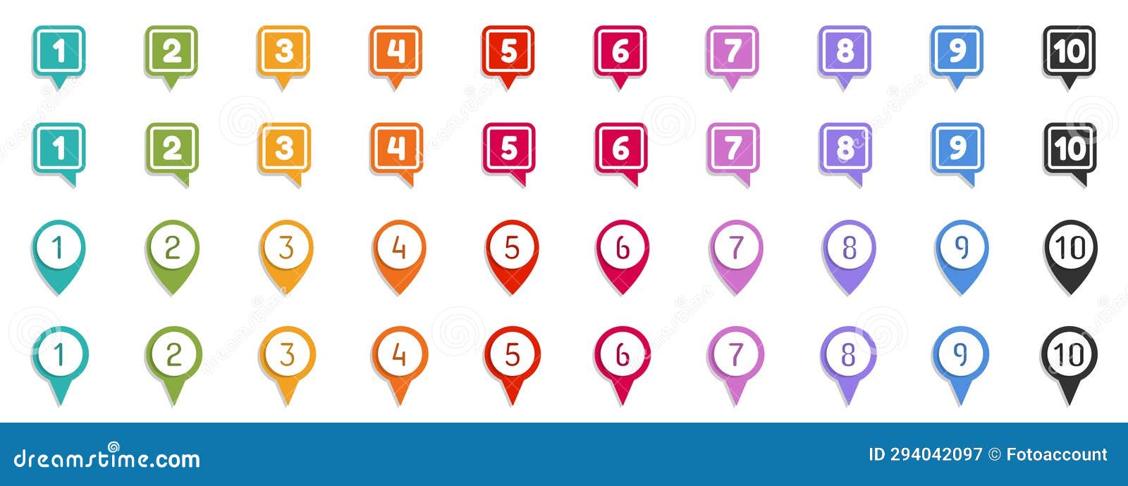 Button Map Pointer Set with Number Bullet Point from 1 To 10 - Vector ...