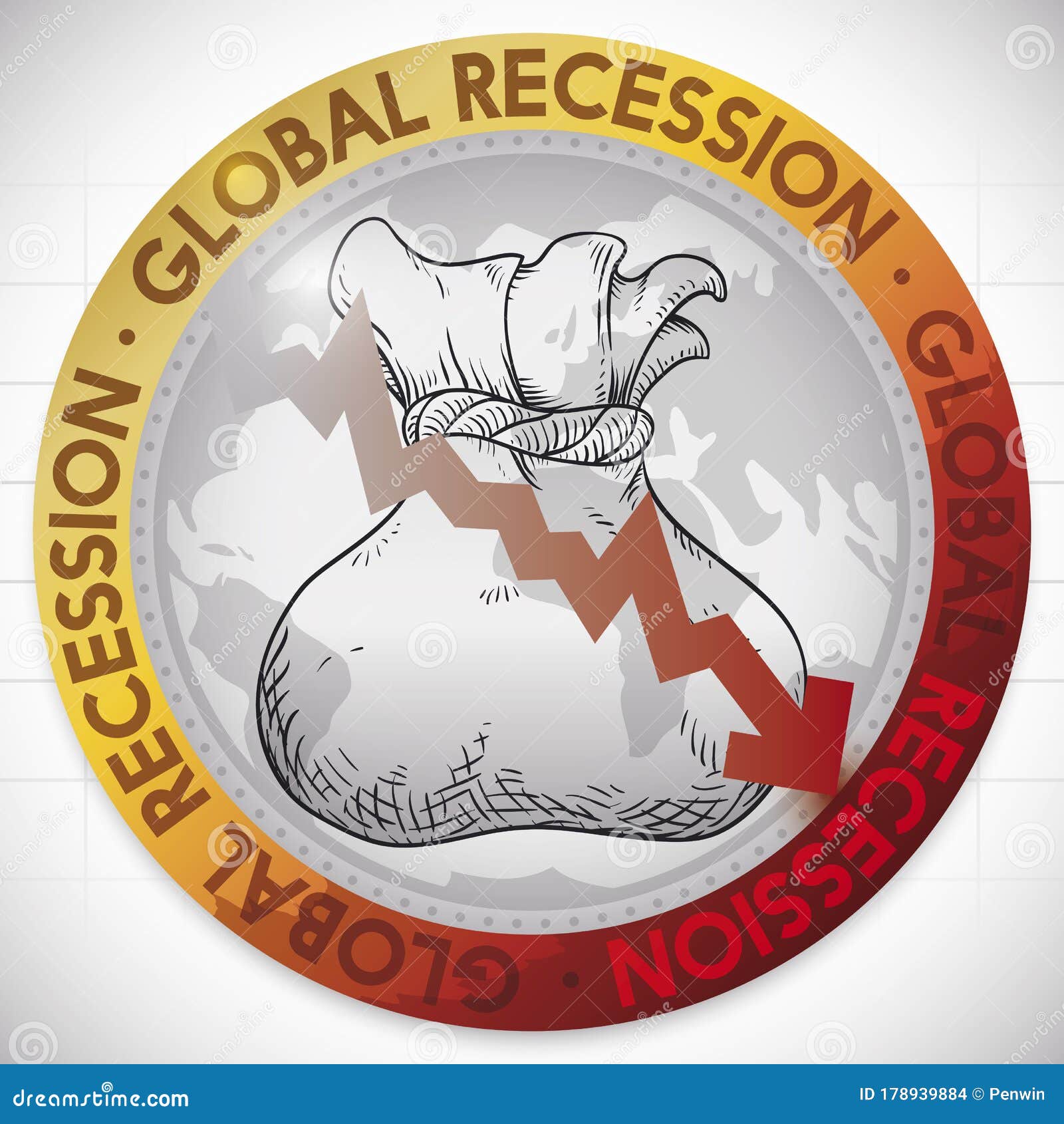 Button with Moneybag and Down Arrow Representing the Global Recession ...