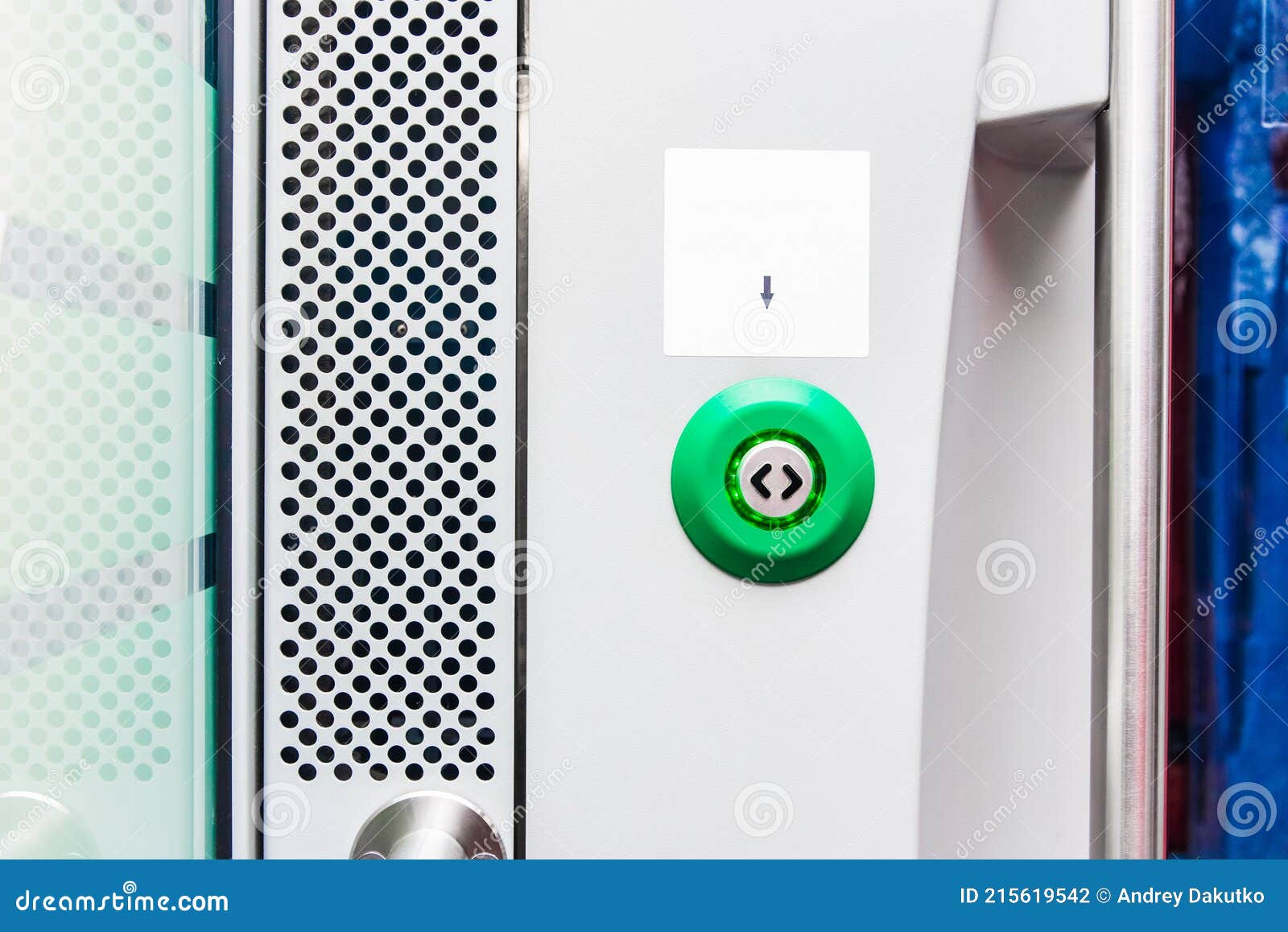 Button For Opening Doors On The Train. Close-up Of Female Hands On The ...