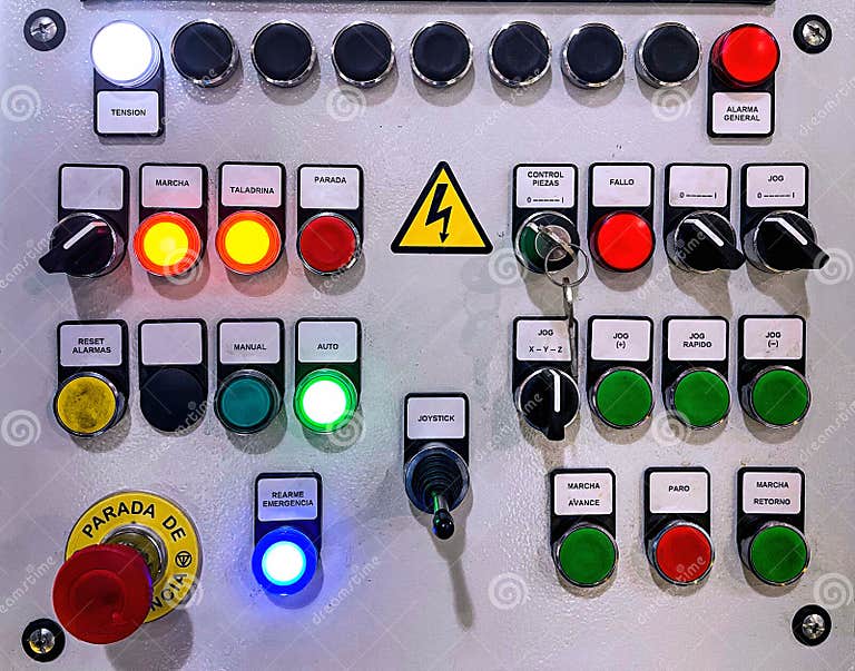 Button Panel of the Control Panel of a Machine with Different Push ...