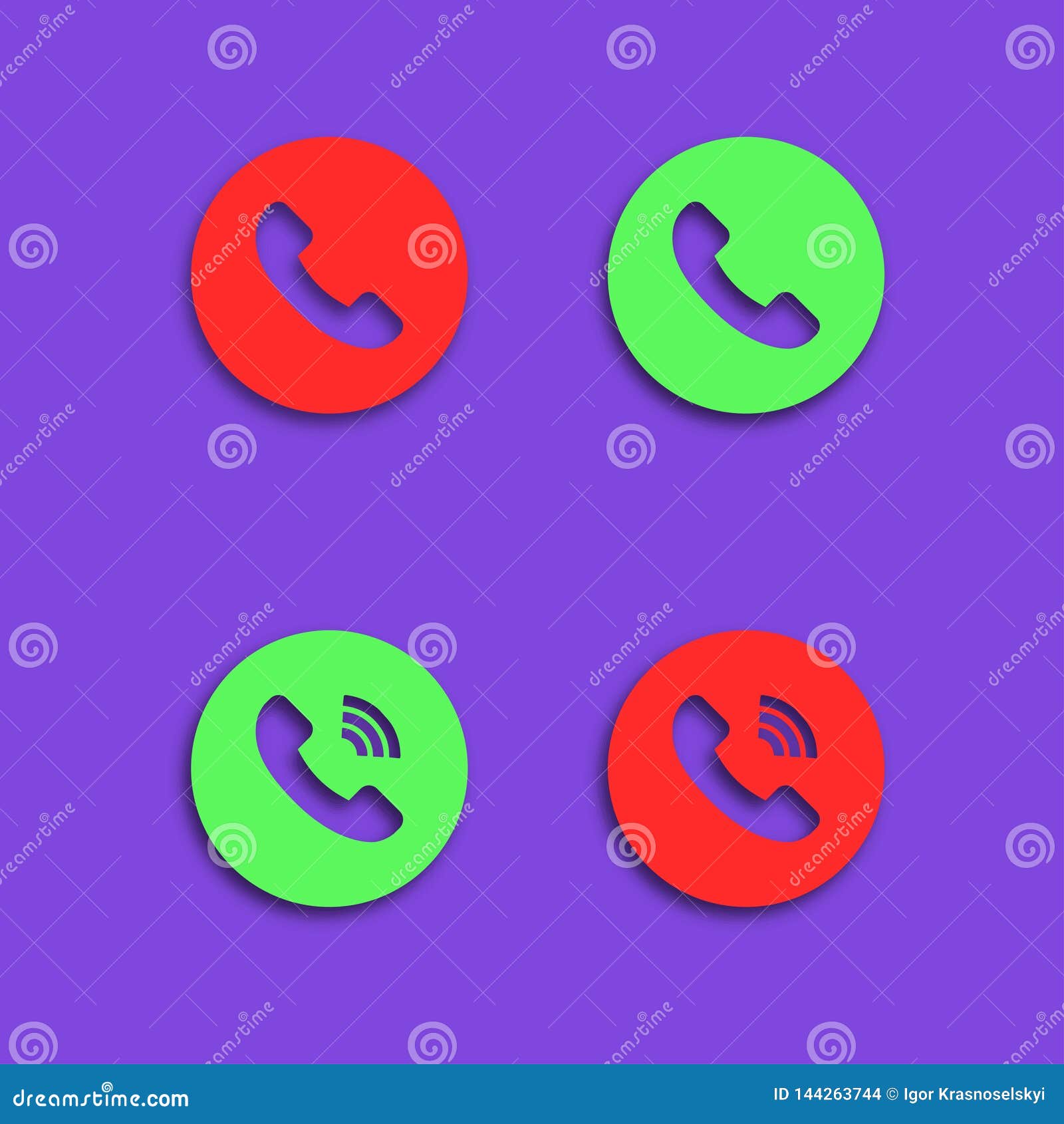 Button Phone Icon in Red and Green Color with Shadow. Phone Button ...
