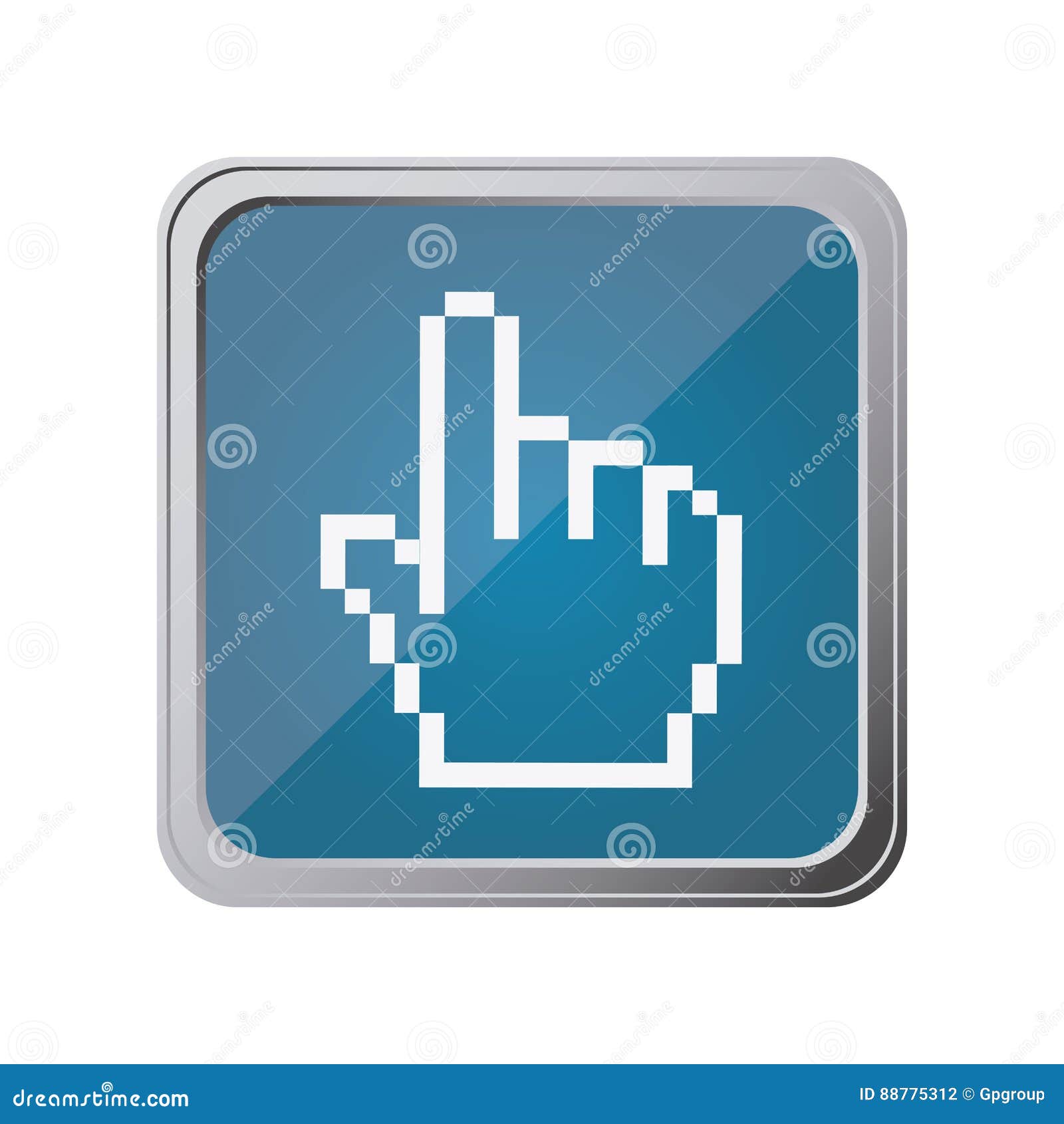 Button with Pixelated Hand Pointing with Background Blue Stock ...