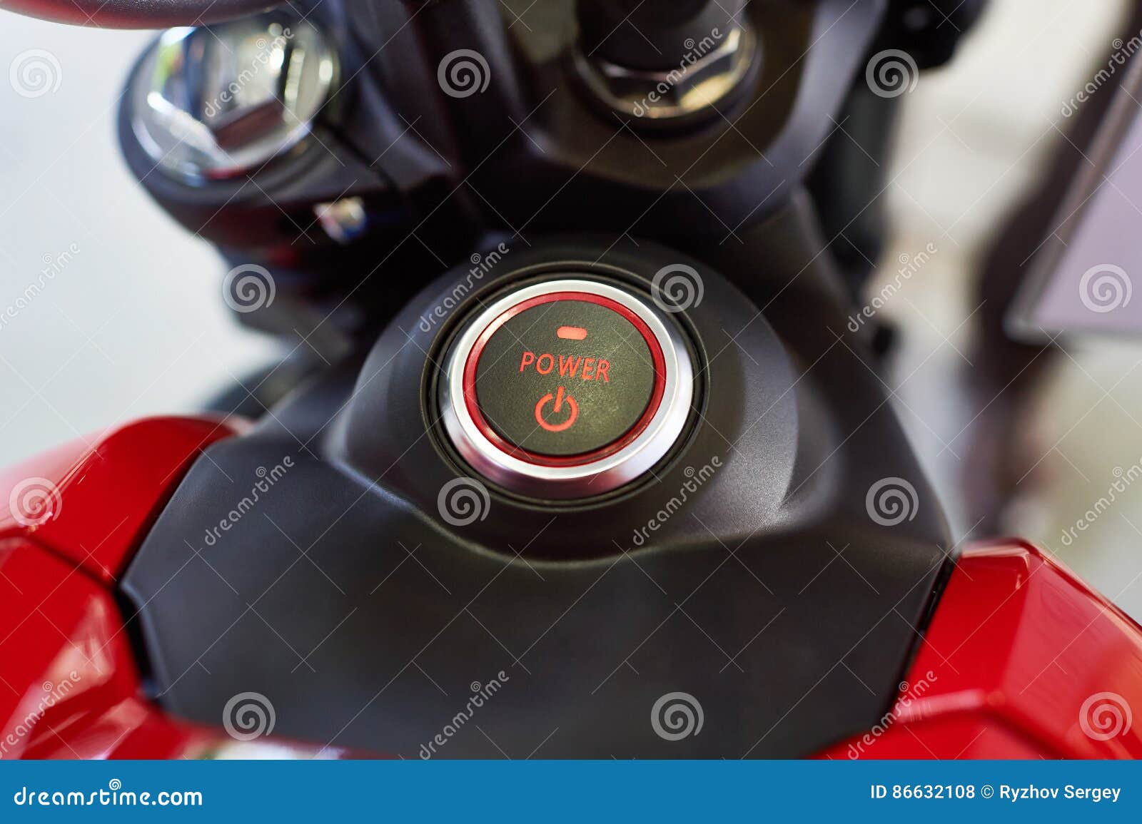 Button POWER on the Dashboard of Electric Motorcycle Stock Photo ...