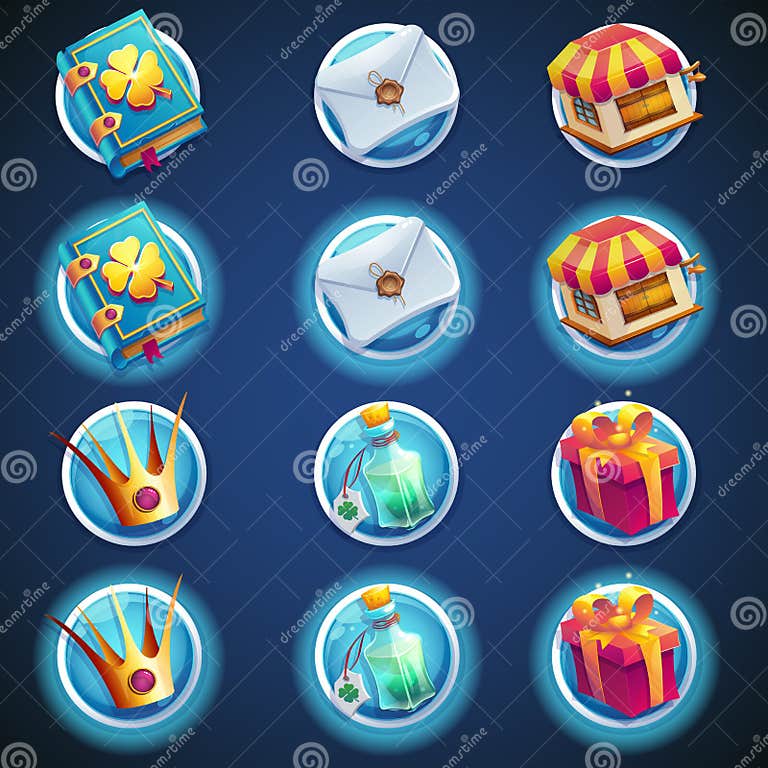 Button Set of Icons for Web Video Games Stock Vector - Illustration of ...