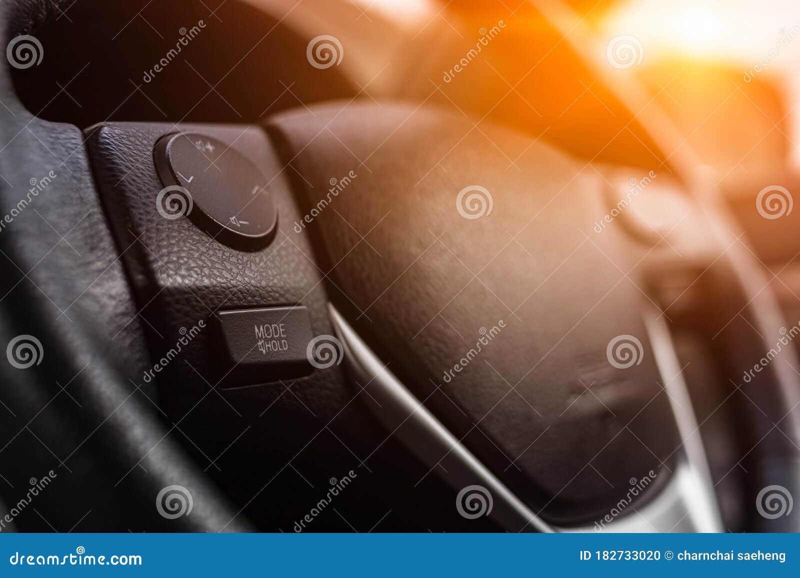 The Button in Steering Wheel in Car Stock Photo - Image of motion ...