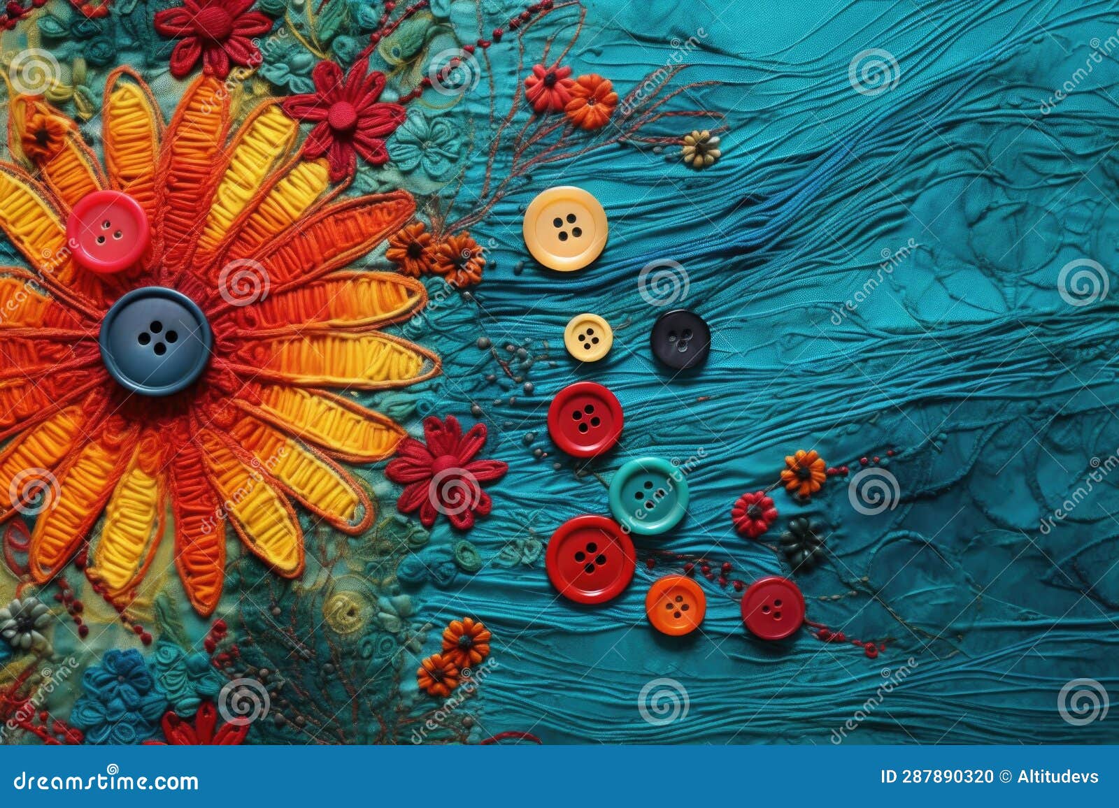 Button and Thread on Vibrant Textile Background Stock Illustration ...