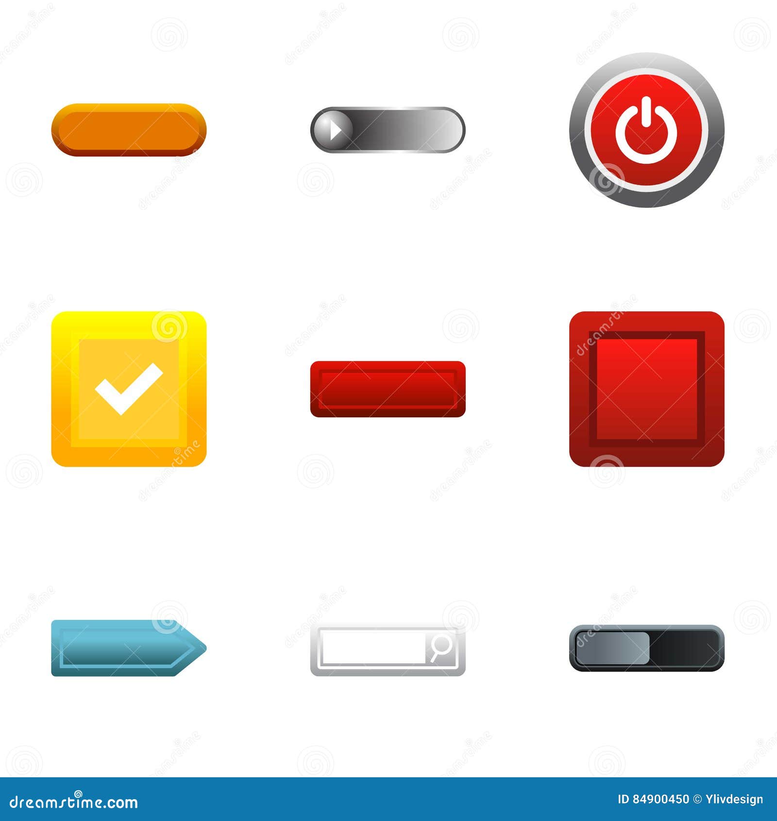 Button Types Icons Set, Flat Style Stock Vector - Illustration of ...