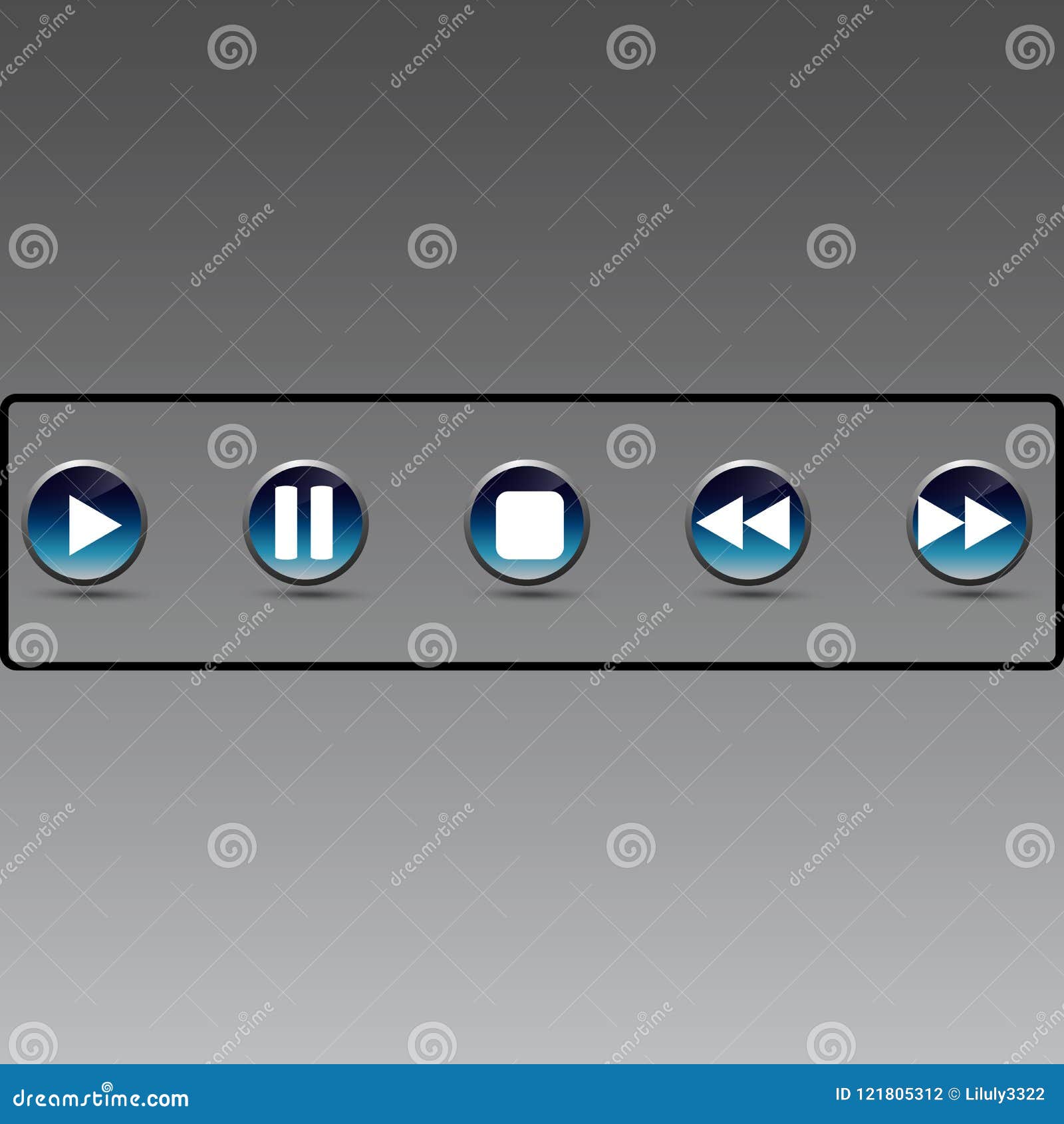 Metallic Music Control Buttons Set Five Icons with Shadows in F Stock ...