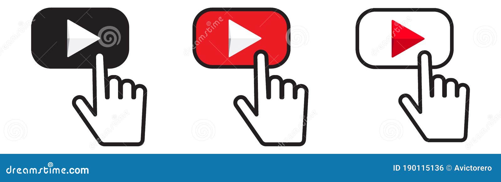 Button Video Player with Finger Click Button Stock Vector ...