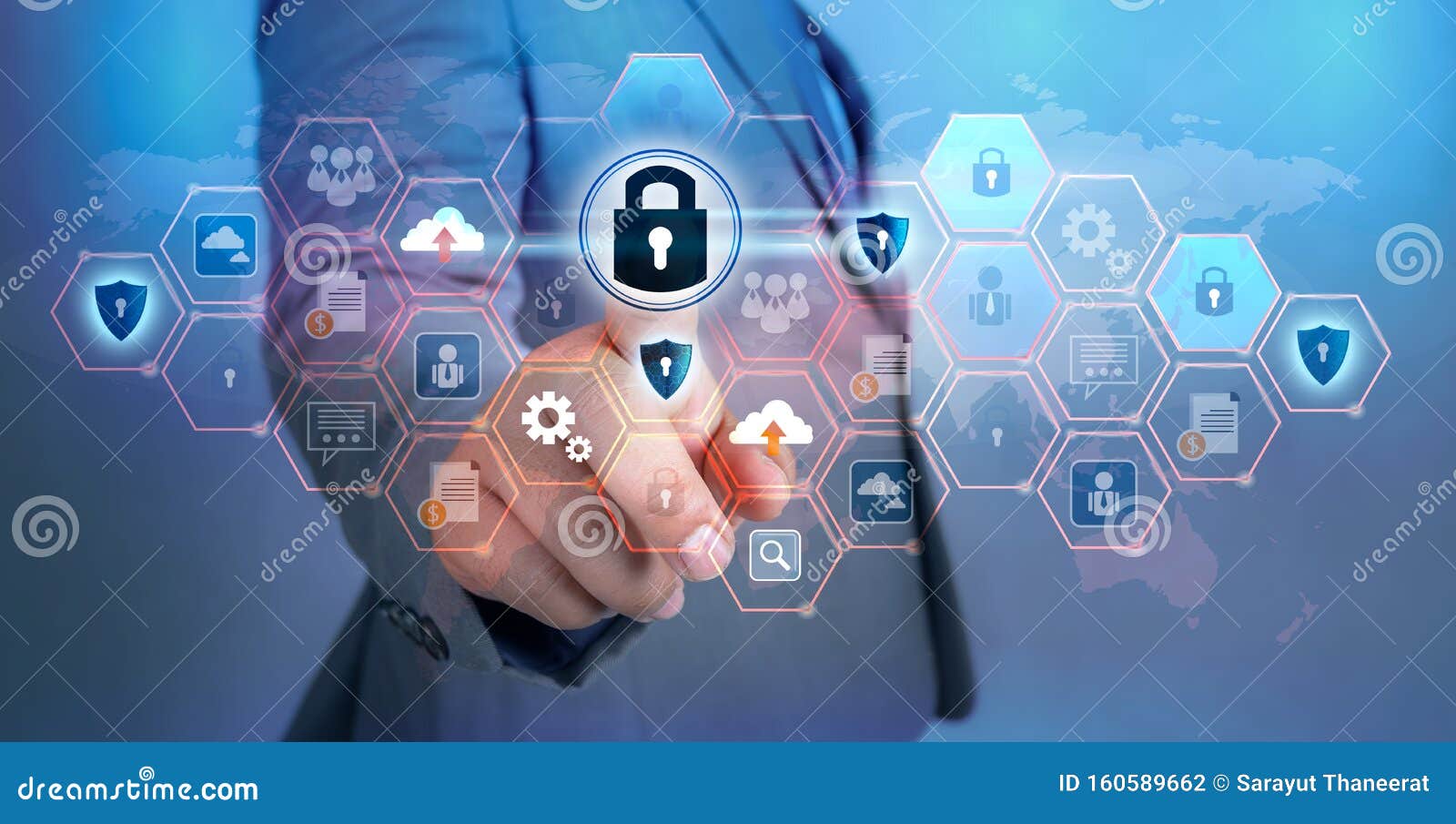 Button On Virtual Screen Pressed With Finger Global Network Security ...