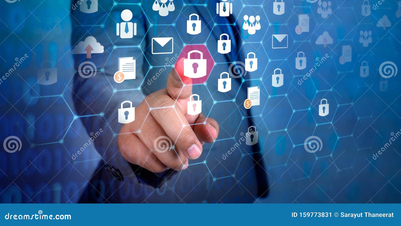 Button on Virtual Screen Pressed with Finger Global Network Security ...