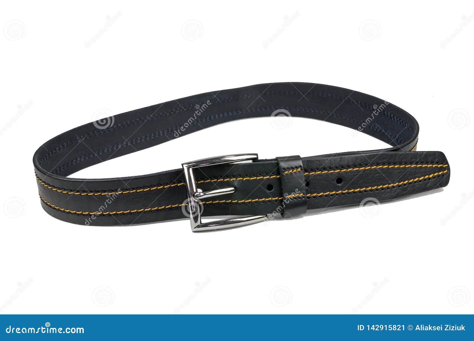 Buttoned Trouser Belt, Black is Sewn with Yellow Thread Stock Image ...