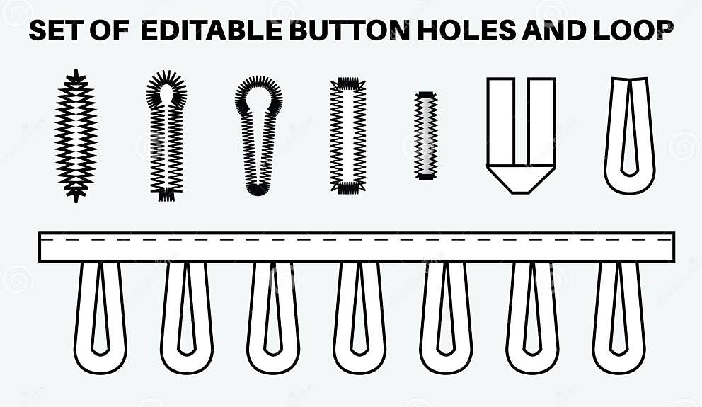 Buttonhole Flat Sketch Vector Illustration Set, Different Types of ...