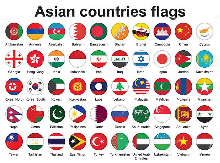 Buttons with Asian Countries Flags Stock Vector - Illustration of badge ...