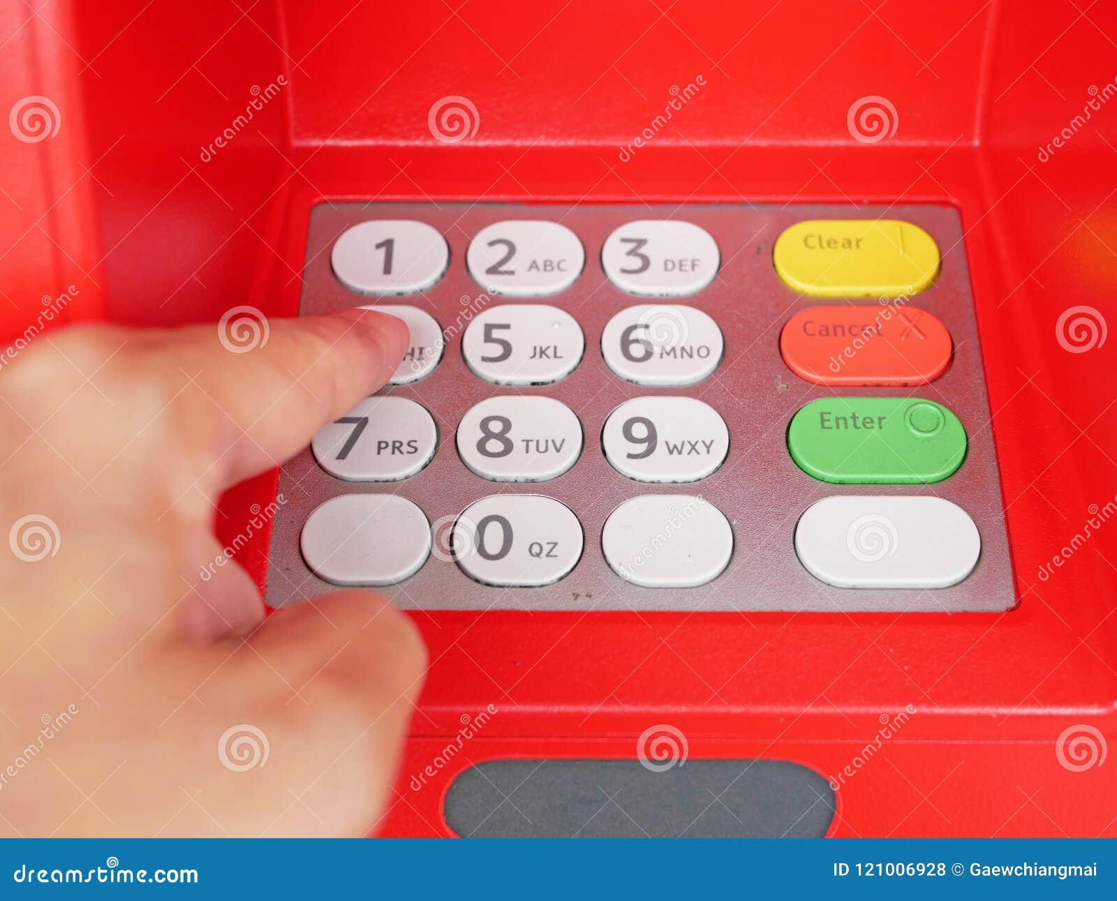 Buttons on an ATM Machine with a Finger about To Press a Passcode Stock ...
