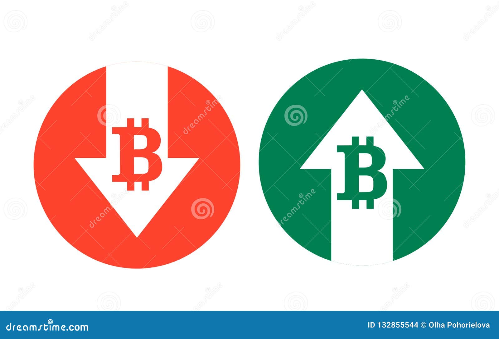 Buttons Bitcoin Rising Up And Falling Down. Flat Vector Illustration ...