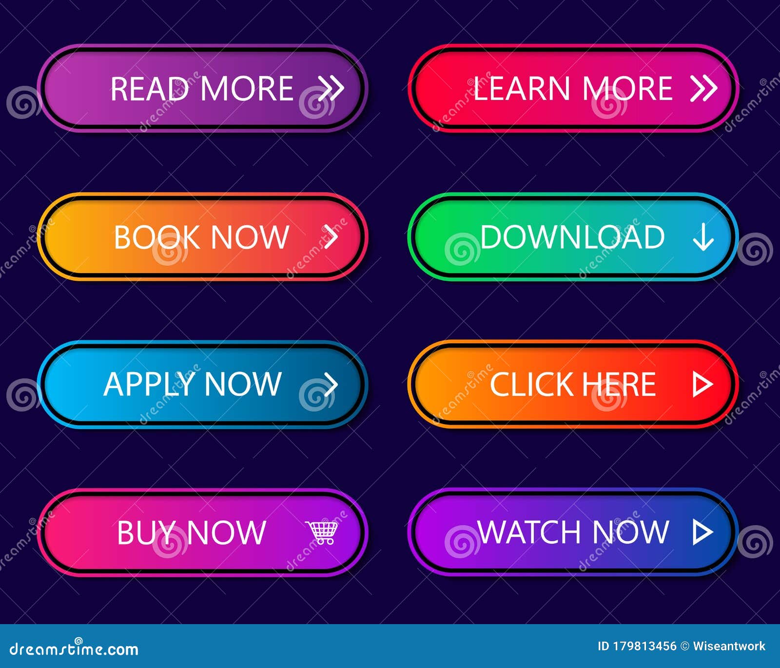 Set Of Glow Action Buttons. Neon Web Submit Form, Modern Transition ... Set Of Glow Action Buttons. Neon Web Submit Form, Modern Transition ...