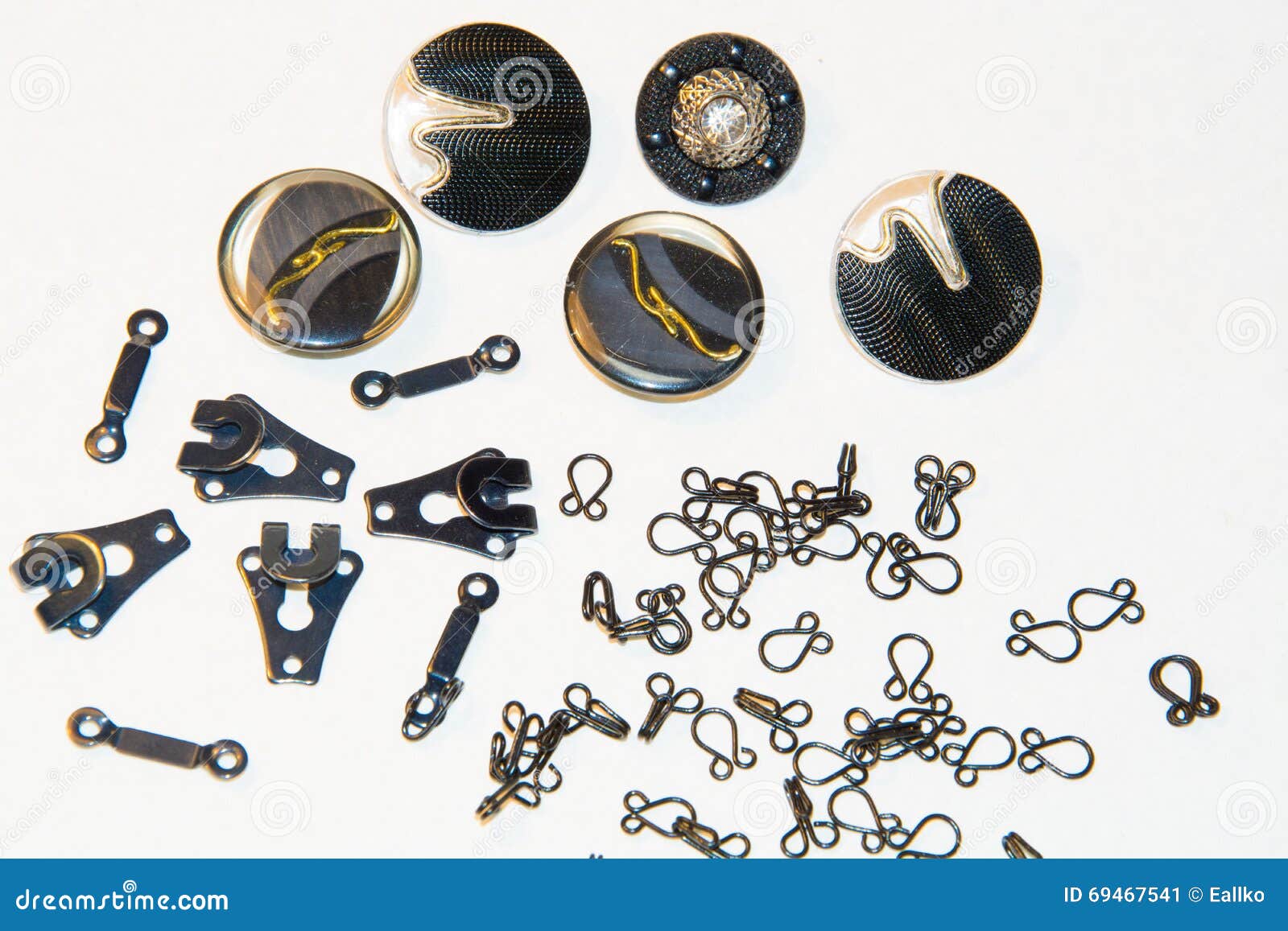 Buttons, Clothes Hooks and Loops on White Background Stock Image ...