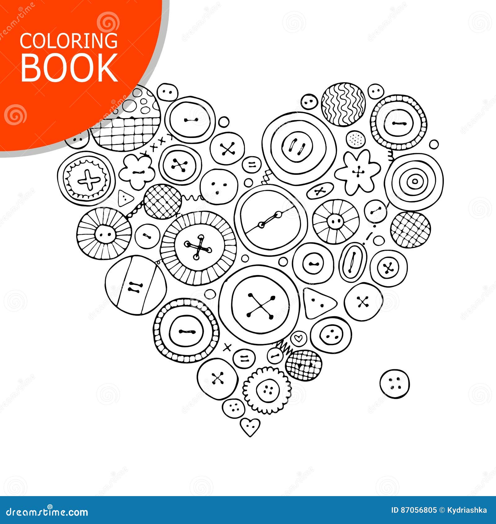 Buttons Collection, Heart Shape. Page for Your Coloring Book Stock ...