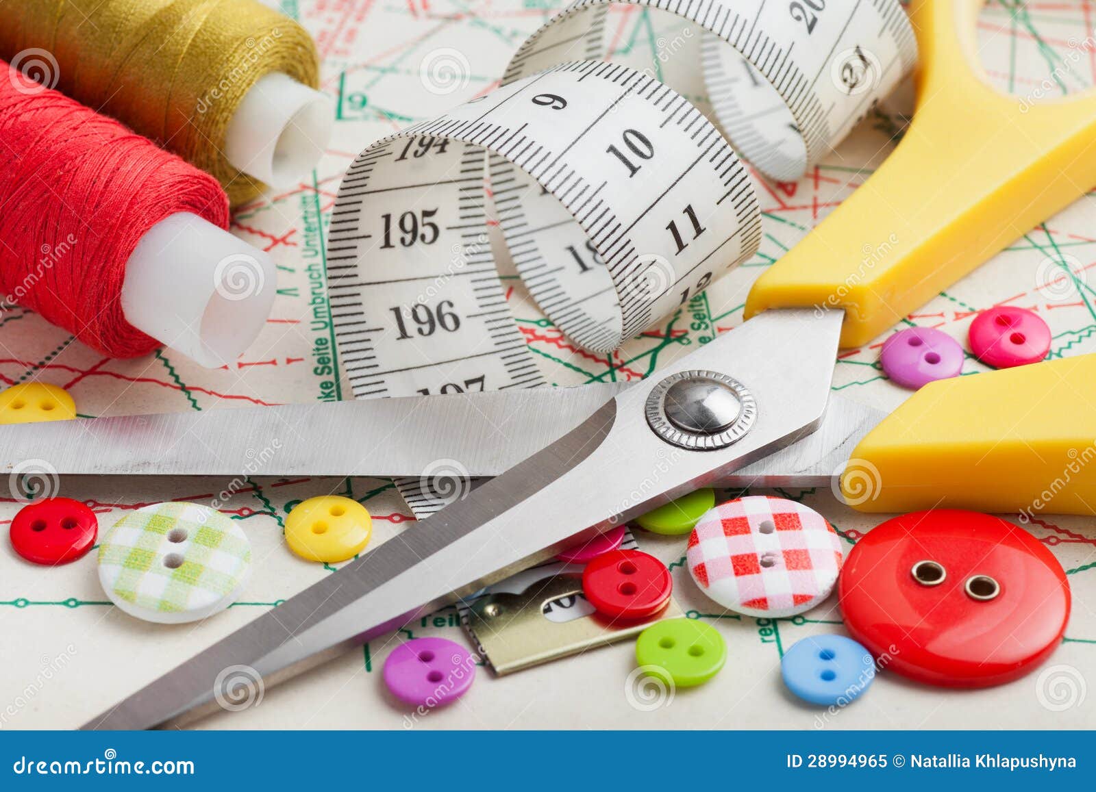 Buttons, Colorful Fabrics, Scissors,measuring Tape, Spools of Thread ...