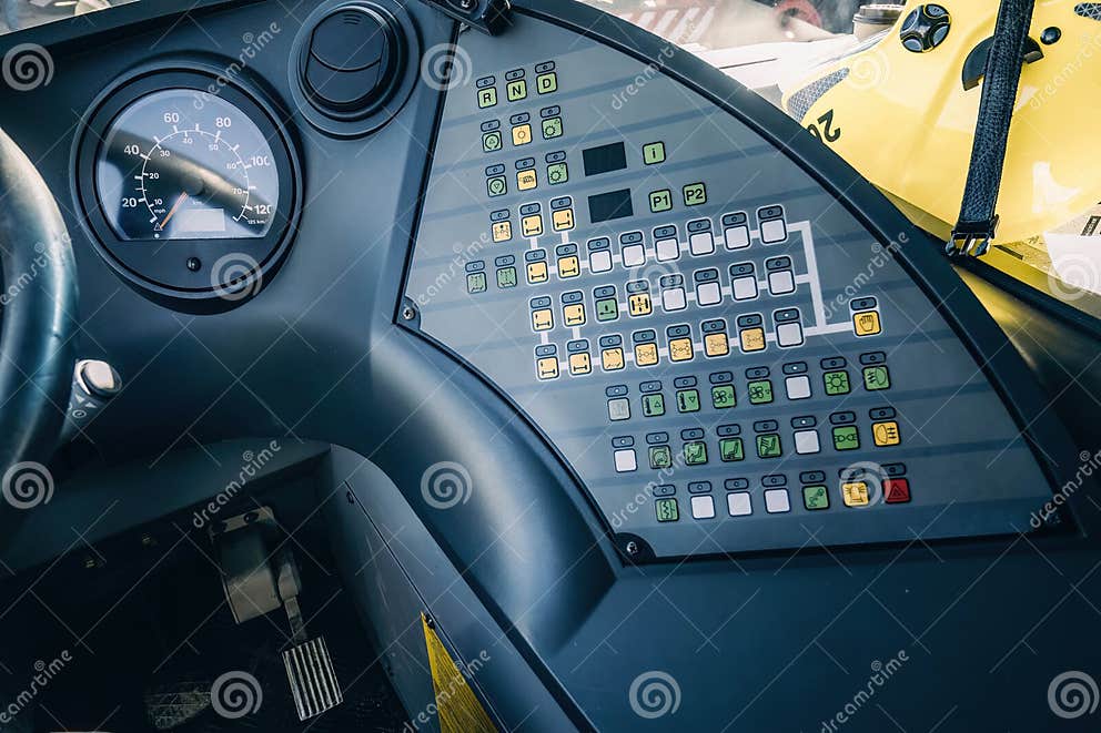 Buttons on the Control Panel Inside Fire Truck Cab Stock Image - Image ...