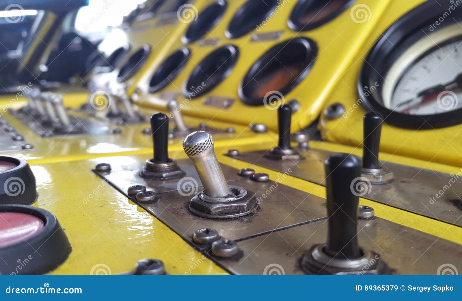 The Buttons and Controls.Yellow Control Panel Stock Image - Image of ...