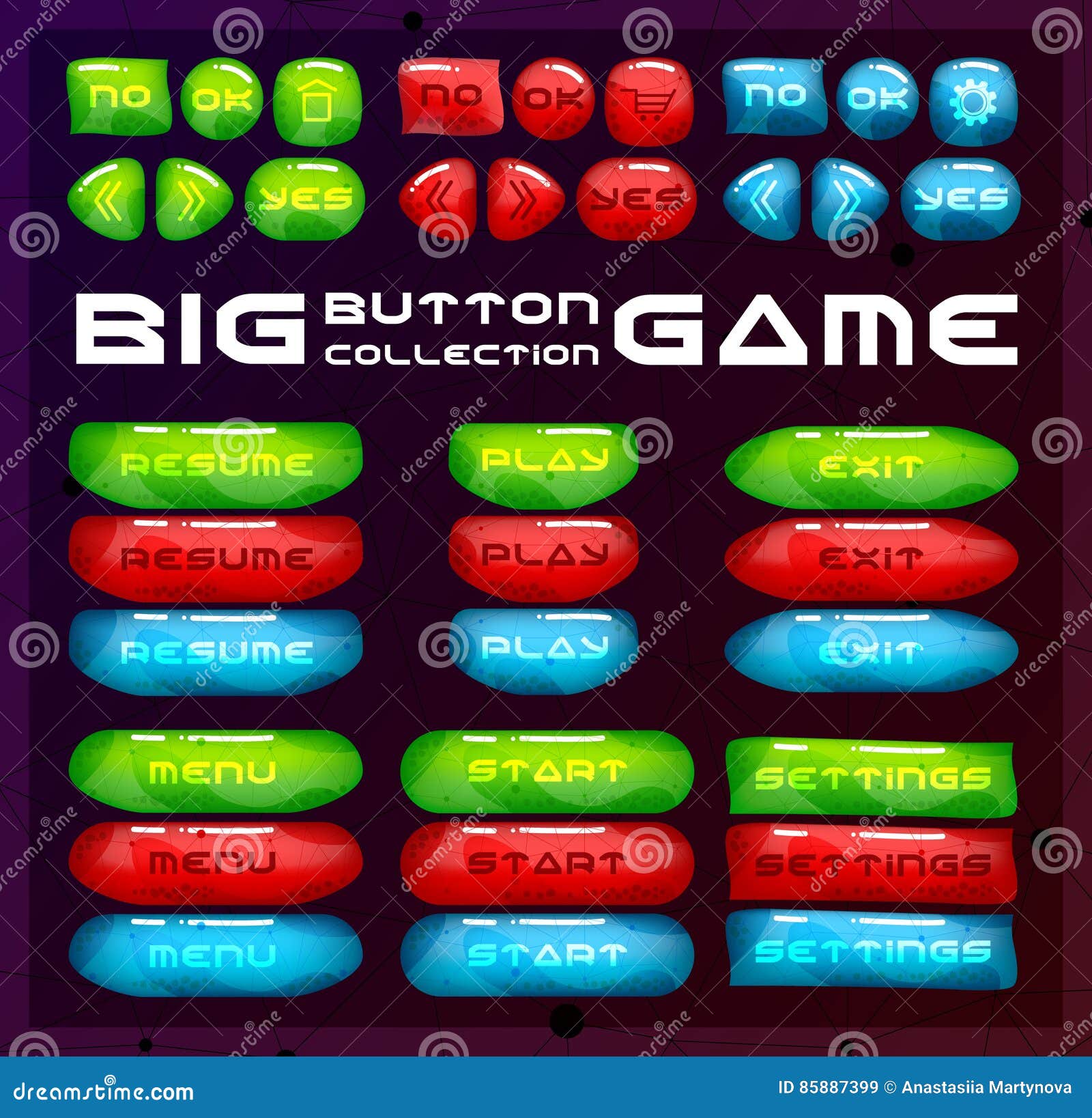 Buttons for Game User Interface. Concept Designed Glossy and Bright ...