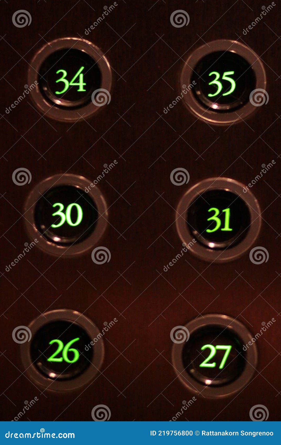 Buttons with Green Light Numbers Lift in the Elevator Stock Photo ...