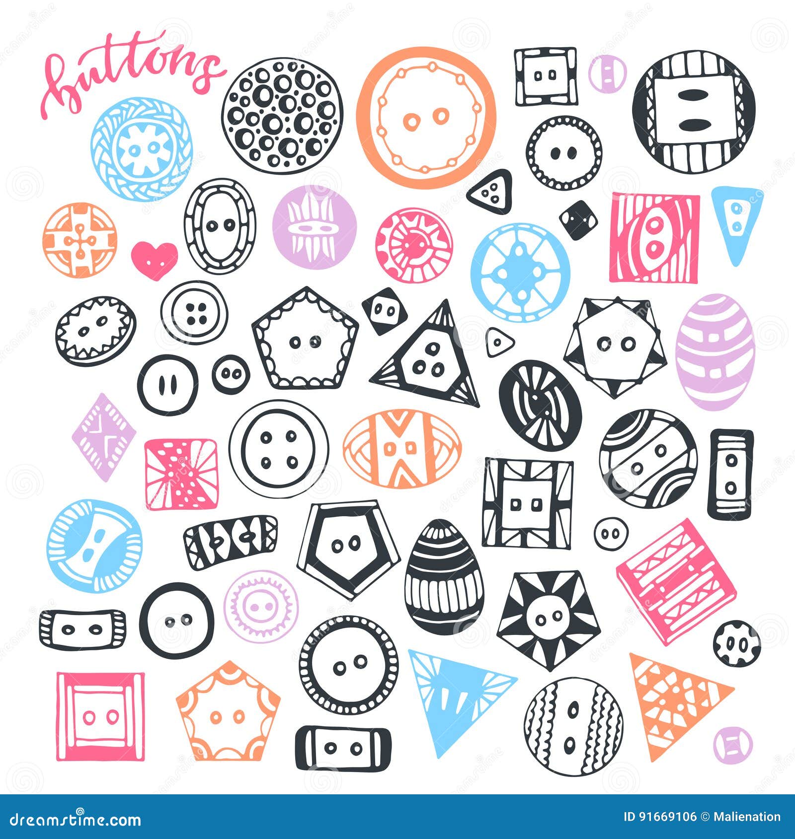 Buttons Hand Drawn Isolated Set. Vector Handmade Collection for Design ...