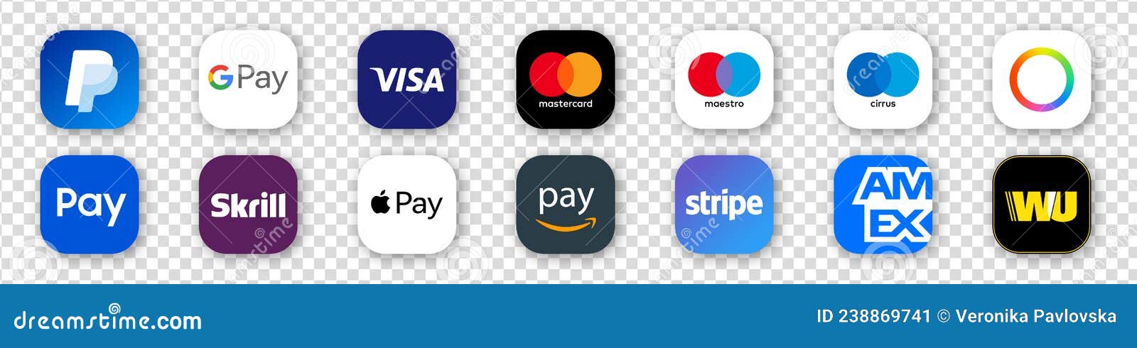 Buttons Icons of Popular Payment Systems. Buttons on Transparent ...