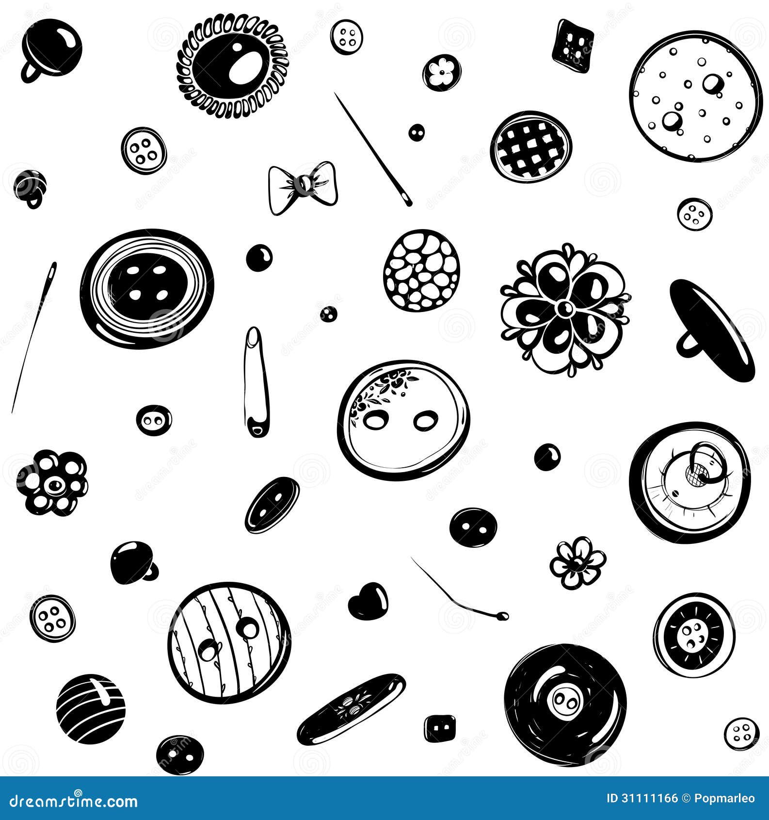 Buttons and Needles Seamless Pattern Ink Drawing Stock Vector ...
