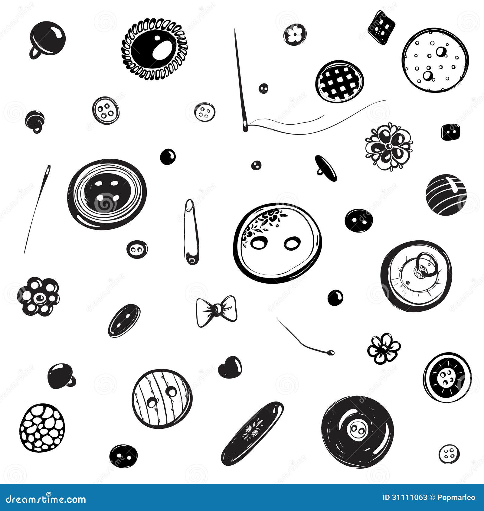 Buttons and Needles Set Ink Drawing Stock Vector - Illustration of ...