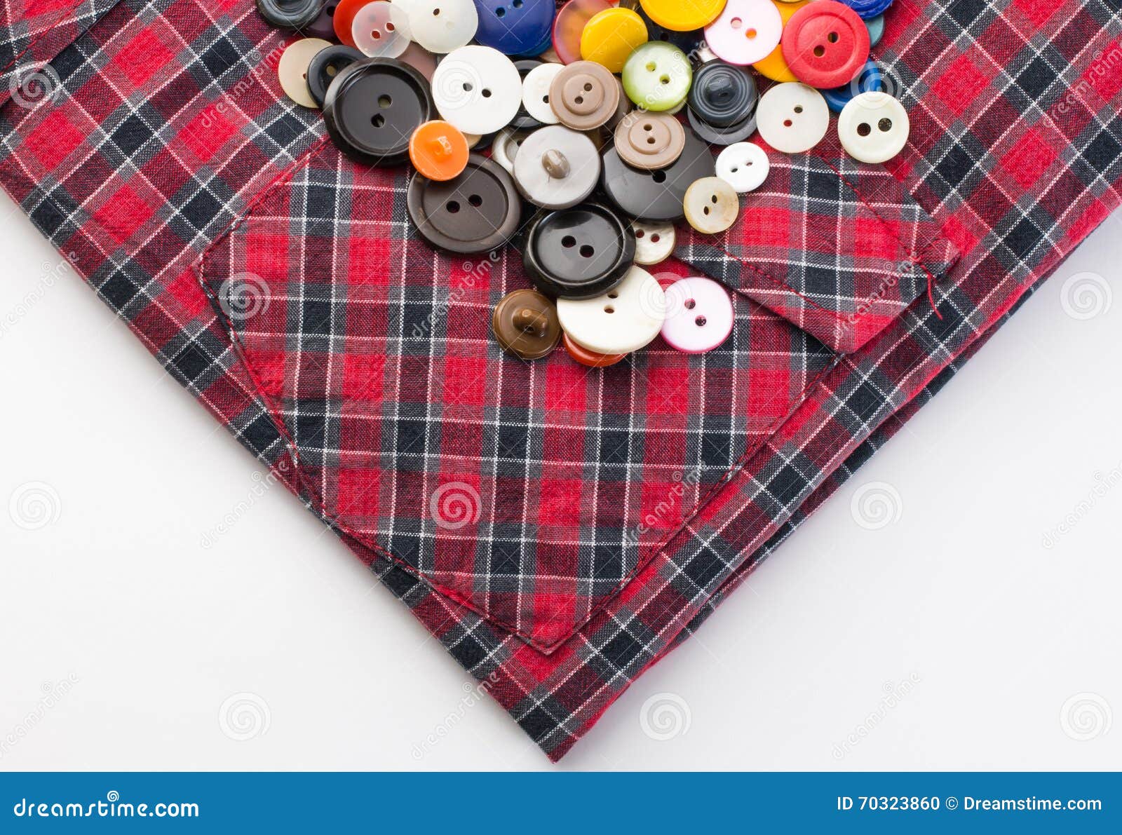 Buttons on a plaid shirt stock photo. Image of group - 70323860