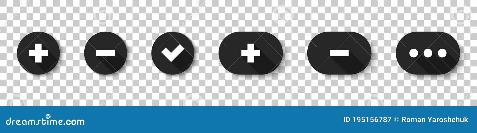Buttons. Plus Minus Check Mark with Dotted, Isolated. Signs Collection ...