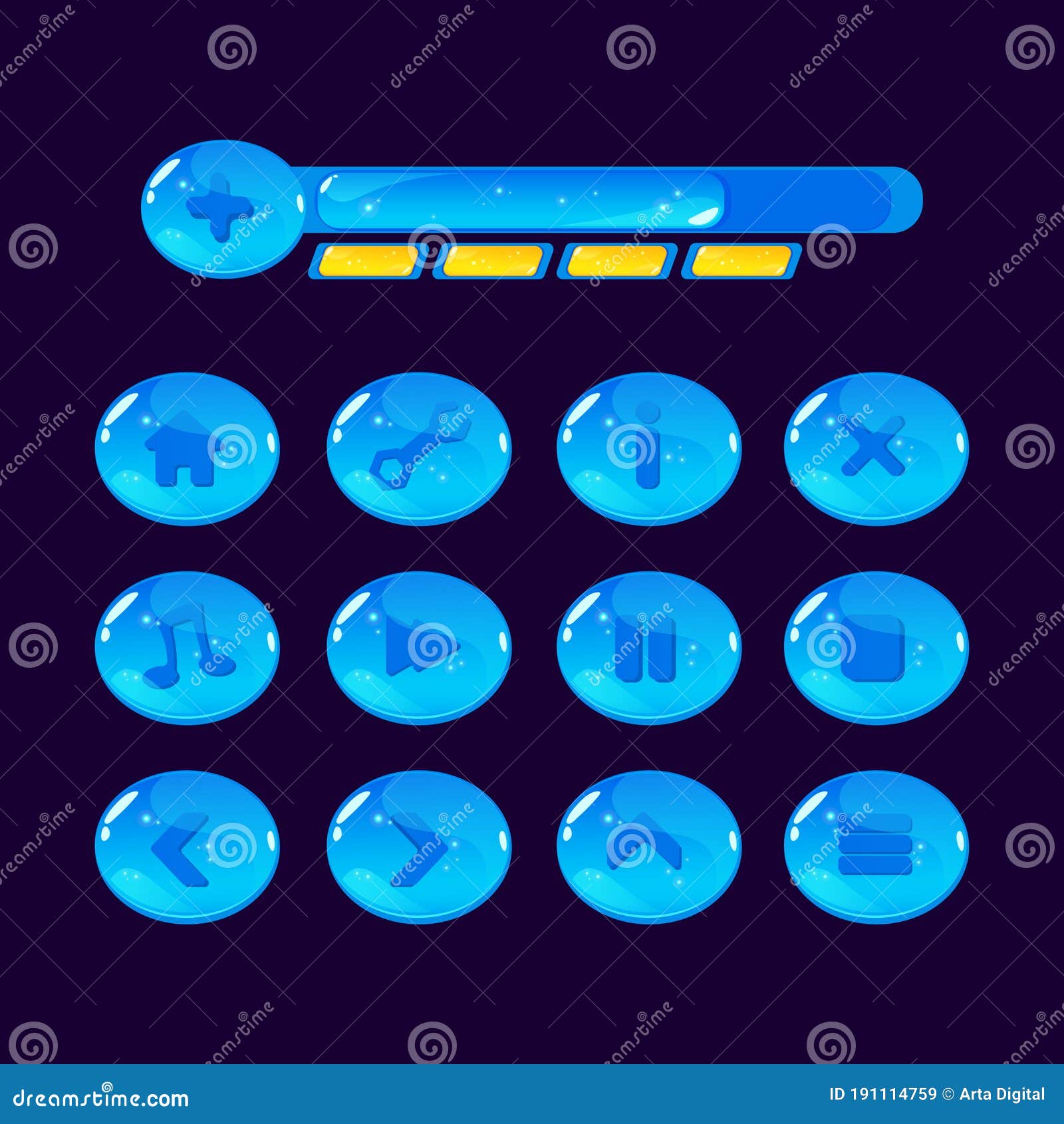 Buttons Set. Vector GUI Asset Collection for Game and App Stock Vector ...