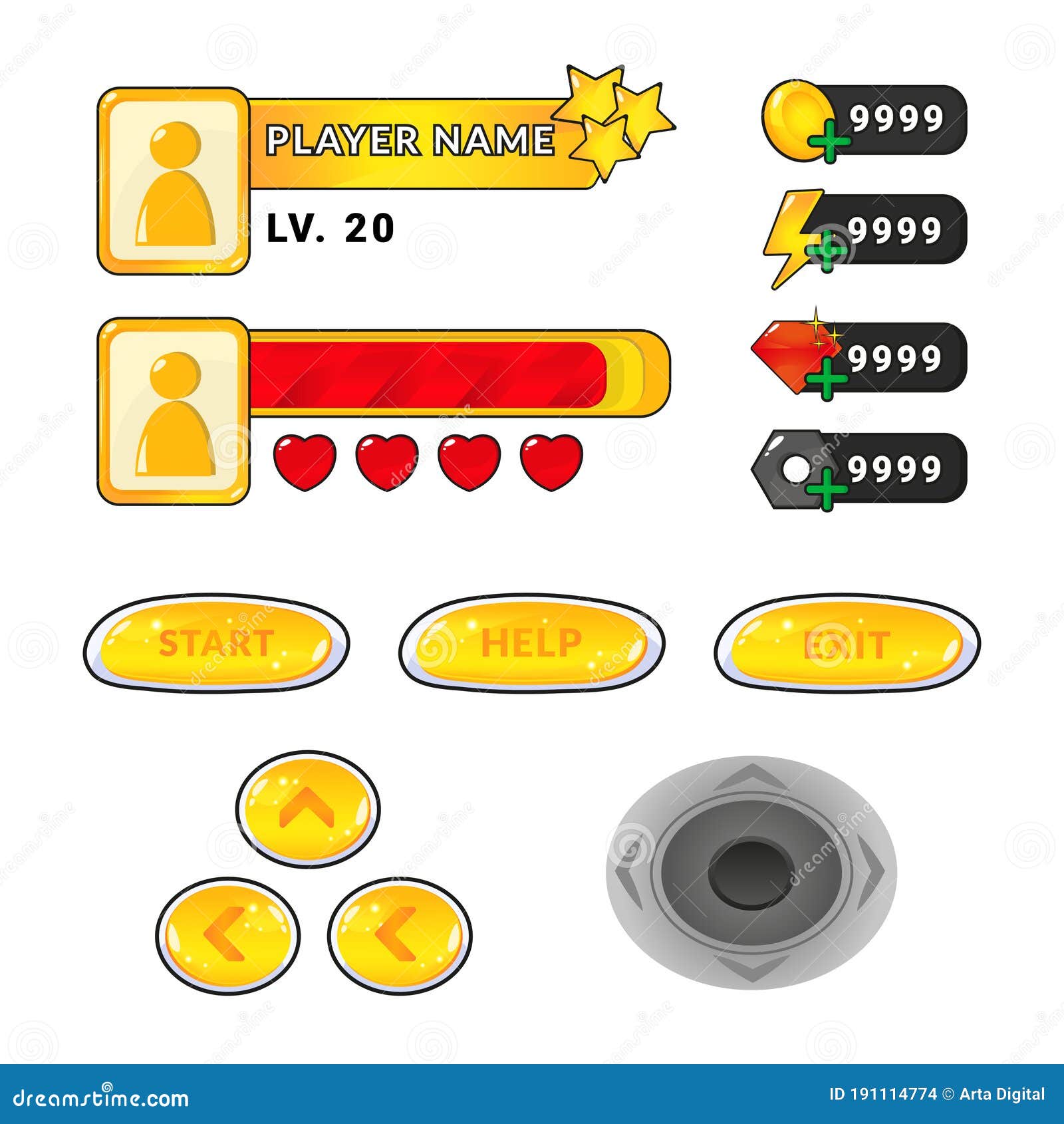 Buttons Set. Vector GUI Asset Collection for Game and App Stock Vector ...