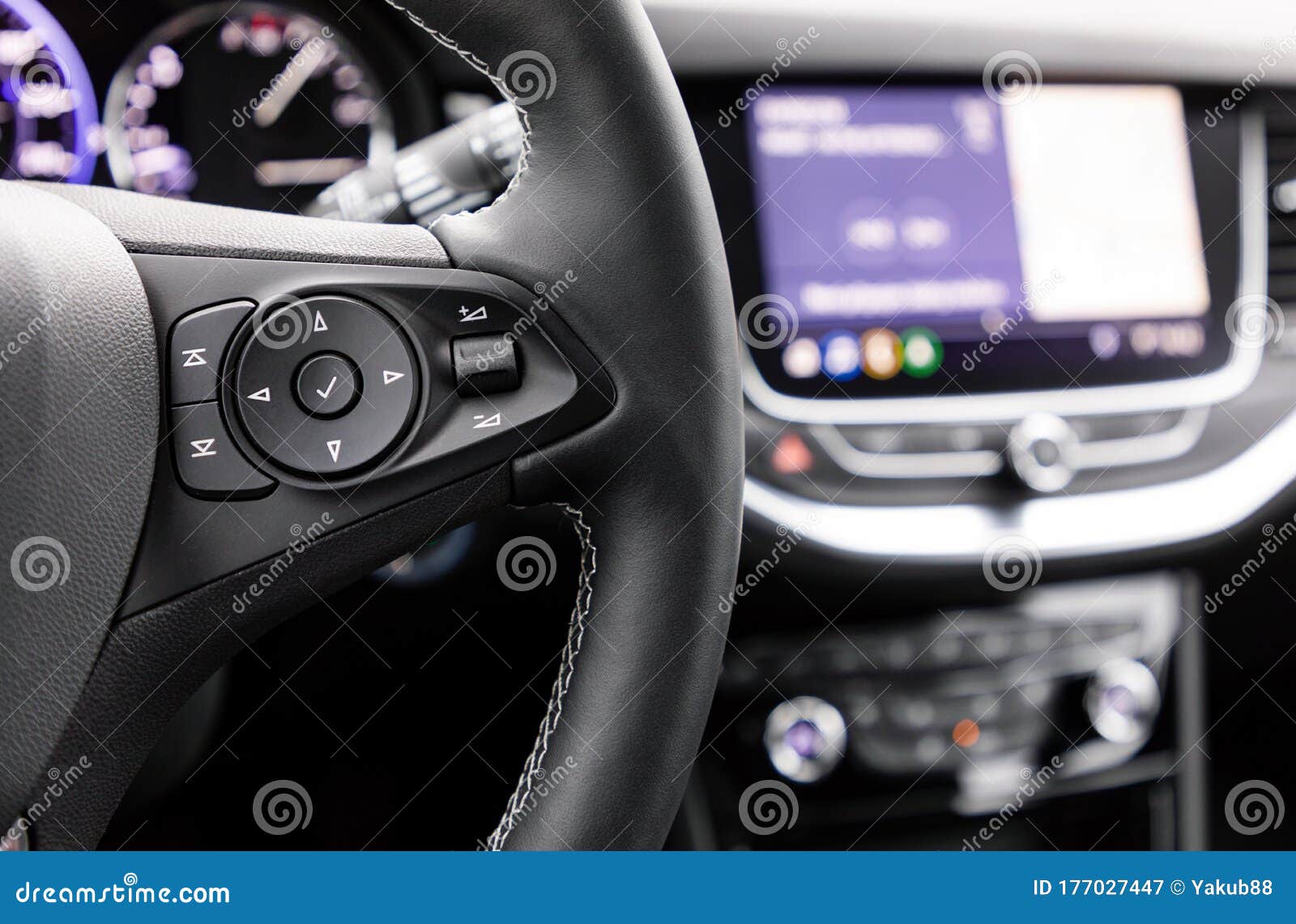 Buttons on Steering Wheel in a Car Stock Image - Image of technology ...
