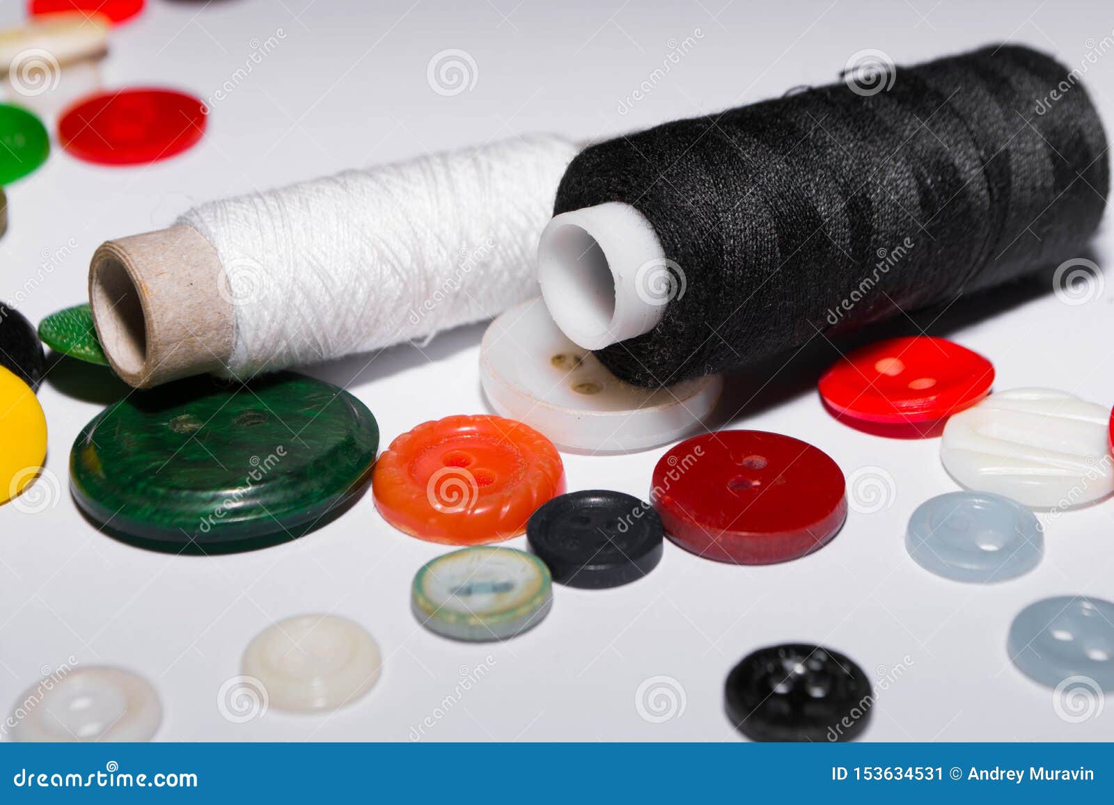 Buttons and thread stock image. Image of fashion, needle - 153634531