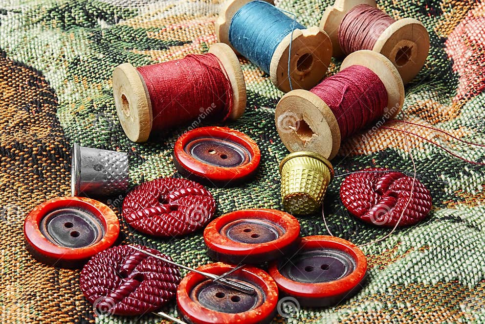 Buttons and thread stock photo. Image of equipment, needle - 89986186
